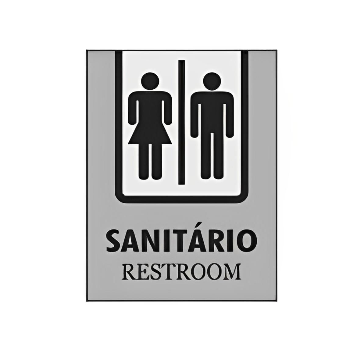Placa Sanitário Misto Prata 20x15cm Português/Inglês Emplac (1 unidade ...