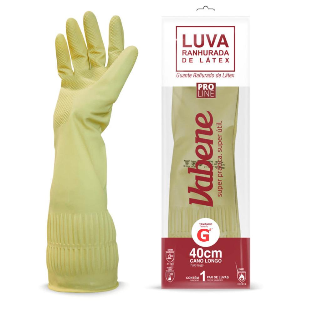Luvas de Látex Ranhurada Flex Pro Line Cano Longo Tamanho G 9" Vabene ...