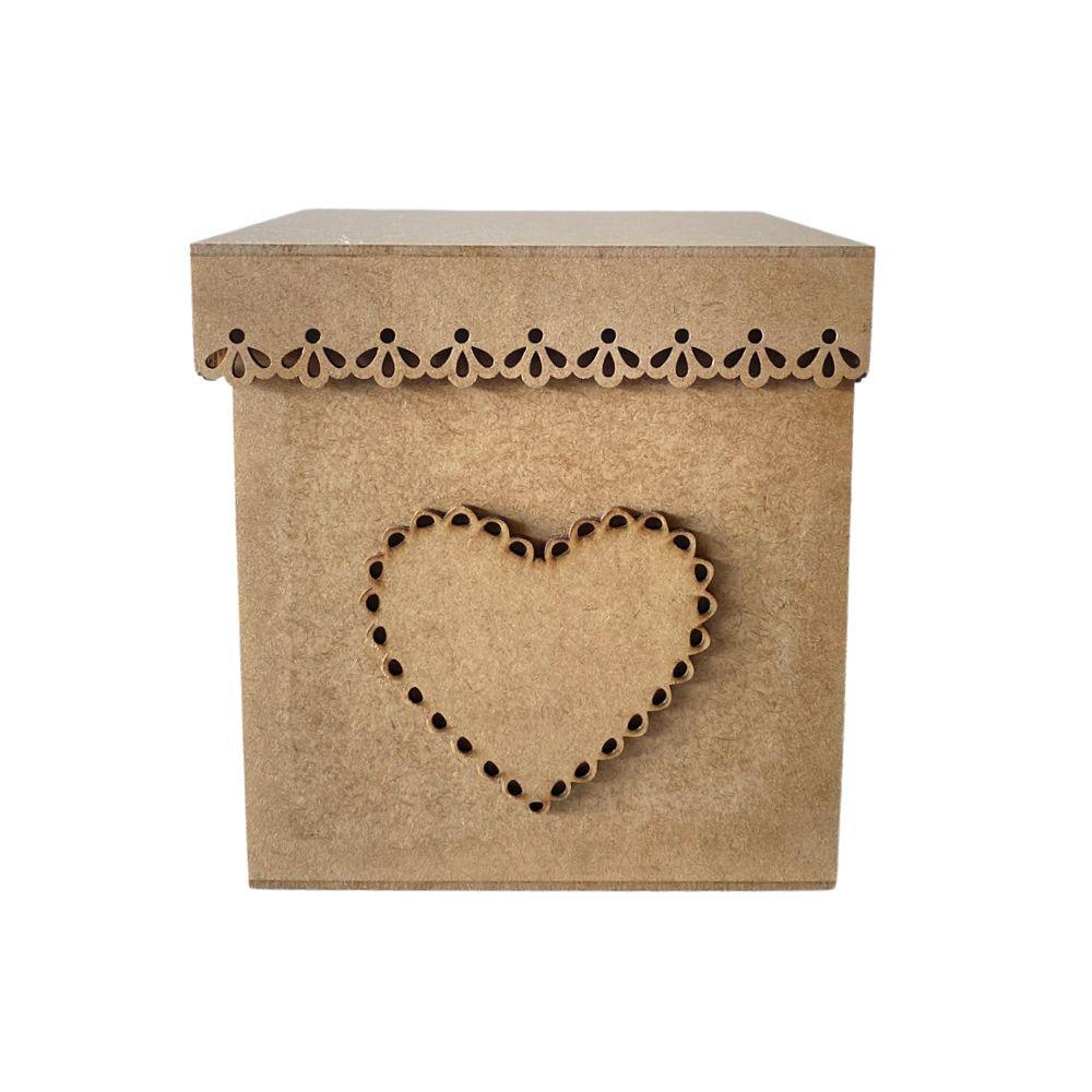 Caixa de MDF Cubo Coração Rendado 15x15cm Ref.: 19330 Contraste (01 ...