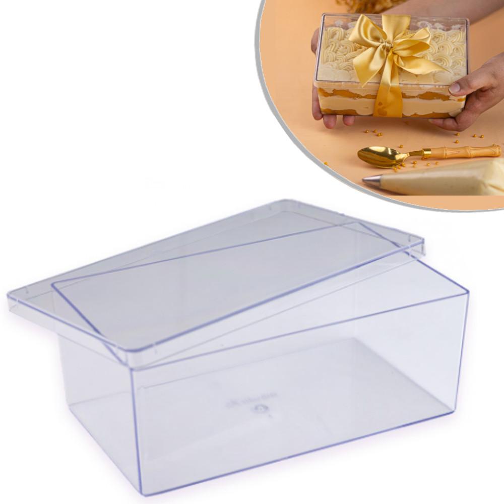Caixa de Acrílico Cake Box Cristal Retangular C/ Tampa 1500ml Blue Star (01 unidade) - Irmãos Haluli