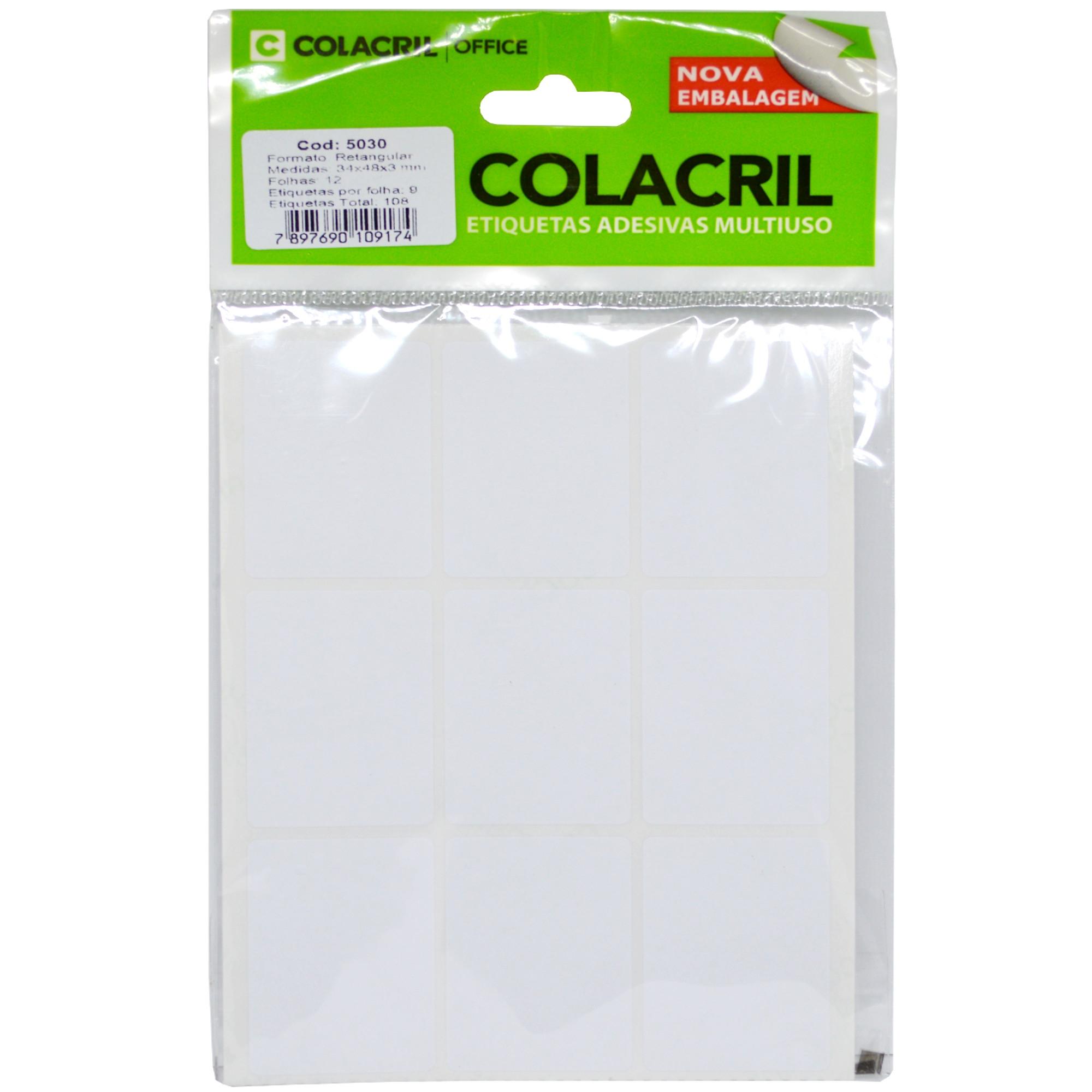 Etiquetas Adesivas Multiuso Retangular 34x48x3mm Ref. 5030 Colacril ...