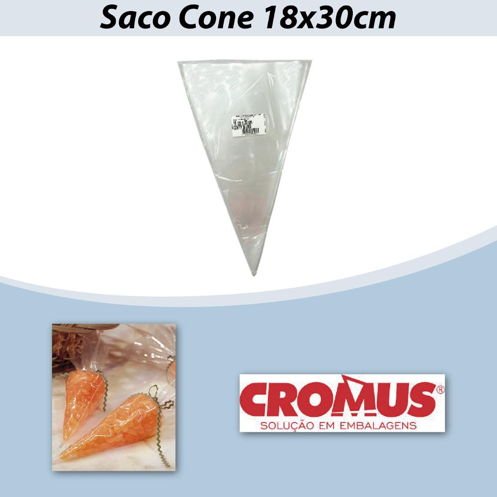 Saco de Plástico Incolor Cone 18x30cm Cromus (50 unidades) - Irmãos Haluli