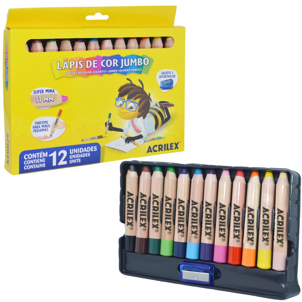 Lápis de Cor Jumbo Super Mina 11mm 12 Cores Ref. 09621 Acrilex (12 ...