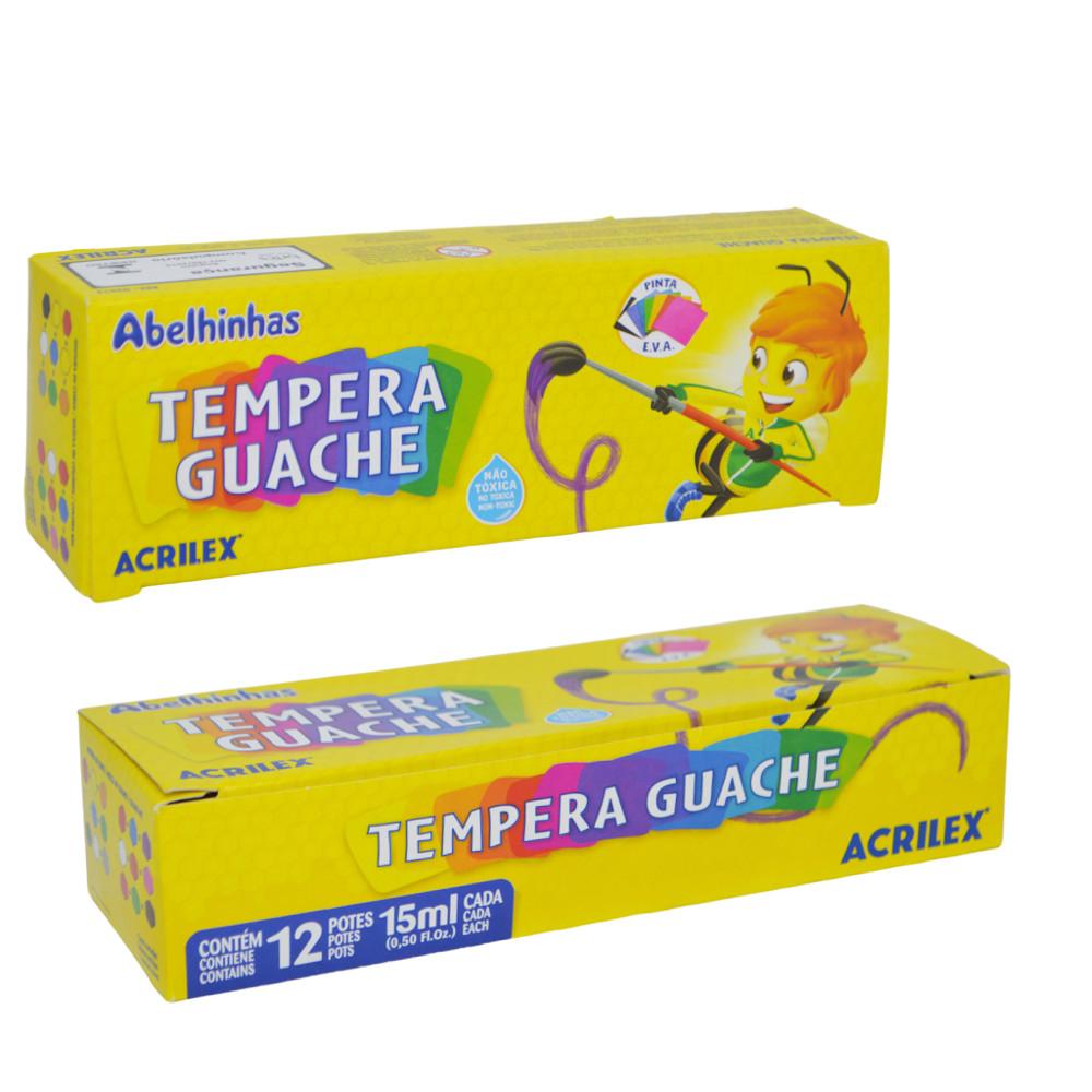 Tinta Tempera Guache Abelhinhas C/ 12 Cores 15ml Ref. 02012 Acrilex ...