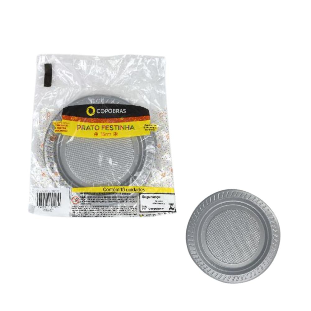 Prato Descartável Prata Redondo 15cm Copobrás (10 Unidades) - Irmãos Haluli