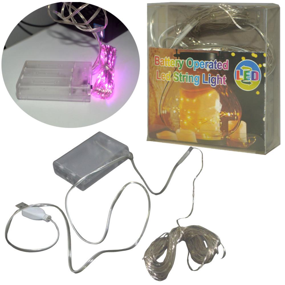 Cordão de Led Fio Fada 100 Leds Rosa Pilha e USB - Irmãos Haluli